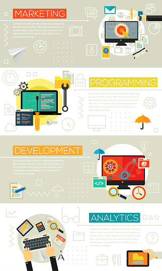 Flat And Linear Concept Banners Programming Development Analytics And