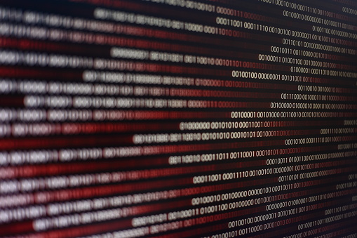 Blocks Of Binary Data Blockchain Concept Red Background With Computer Digital Binary Code Bit