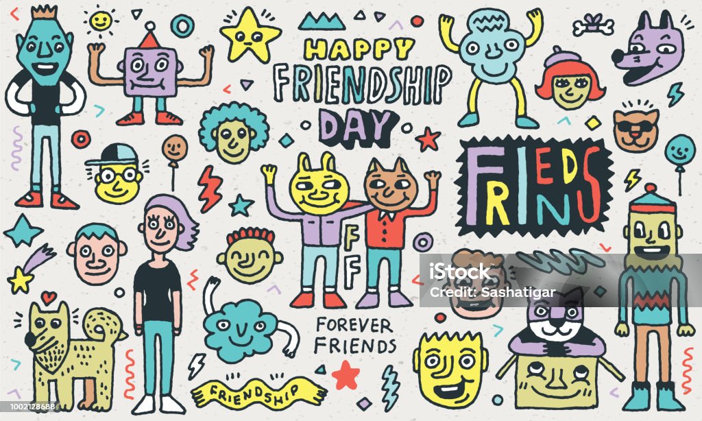 Journée De Lamitié Heureux Amis De Drôle De Bande Dessinée De Doodle