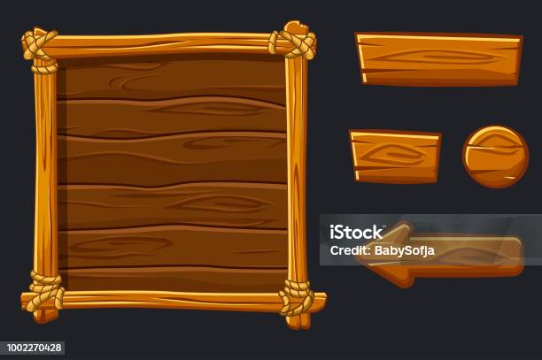 Définir Les Actifs De Bois De Dessin Animé Interface Et Boutons Pour Le