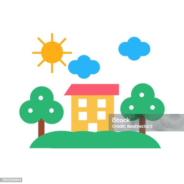Dorp Pictogram Vector Teken En Symbool Geïsoleerd Op Witte Achtergrond