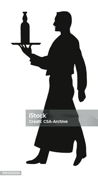 Silhouette Dun Serveur Portant Un Plateau Vecteurs Libres De Droits Et