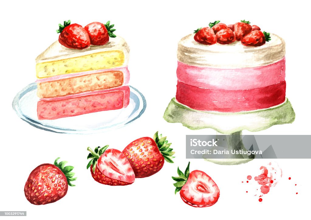 Aardbei Cake Set Aquarel Hand Getekende Illustratie Geïsoleerd Op Witte ... Aardbei Cake Set Aquarel Hand Getekende Illustratie Geïsoleerd Op Witte ...