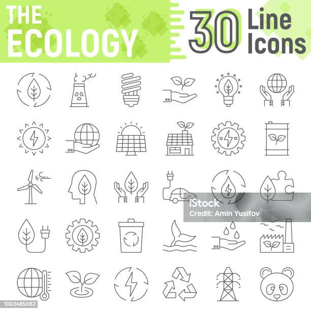Écologie Mince Ligne Jeu Dicônes Collection De Symboles De Lénergie