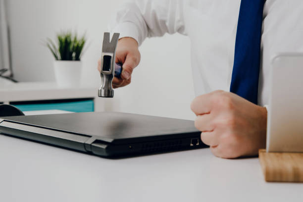 Free Stock Photo of Hammer Hitting Computer Showing Angry With Laptop ...
