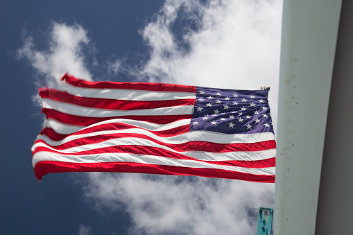 Bendera Amerika Compangcamping Berkibar Di Atas Kapal Feri Dengan