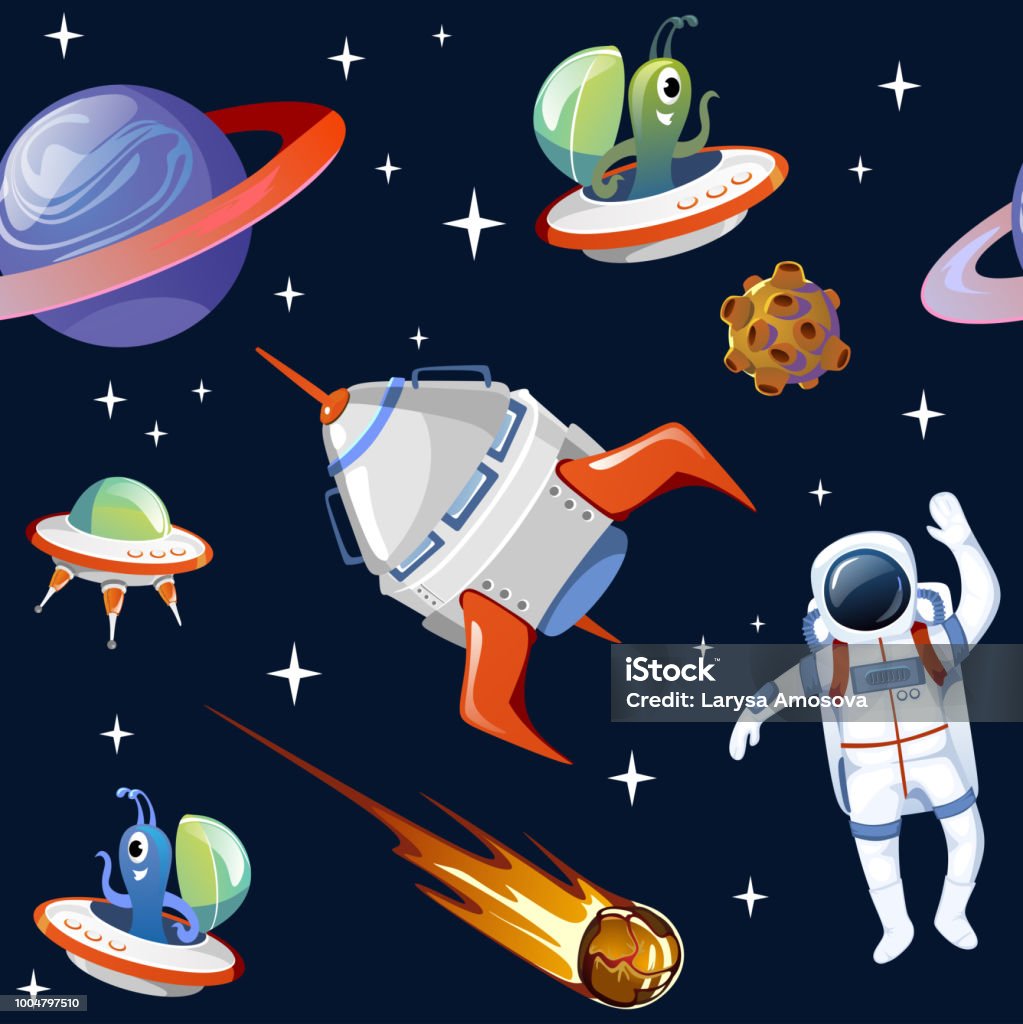 Modèle De Dessin Animé Espace Seampless Planètes Astéroïdes Astronautes ... Modèle De Dessin Animé Espace Seampless Planètes Astéroïdes Astronautes ...