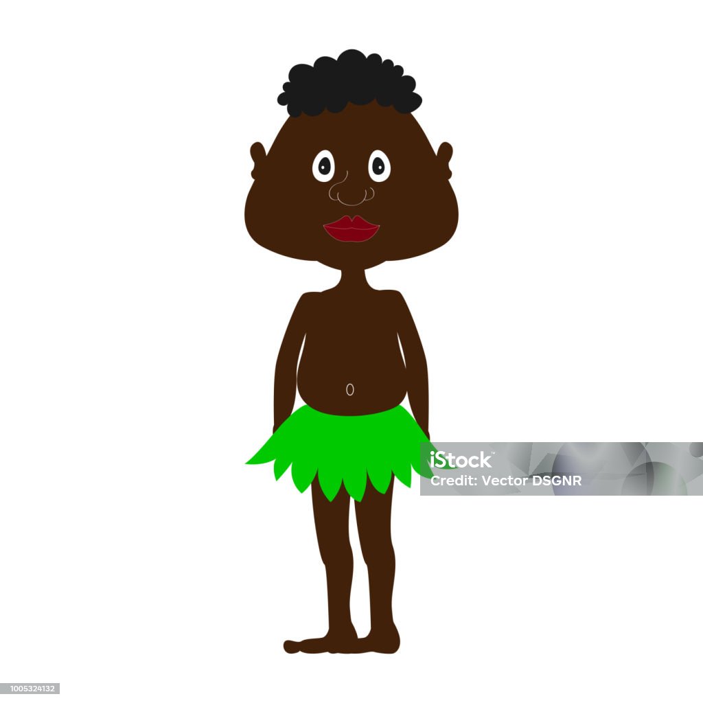 Pria Kulit Hitam Keriting Di Loincloth Hijau Berdiri Ilustrasi Vektor