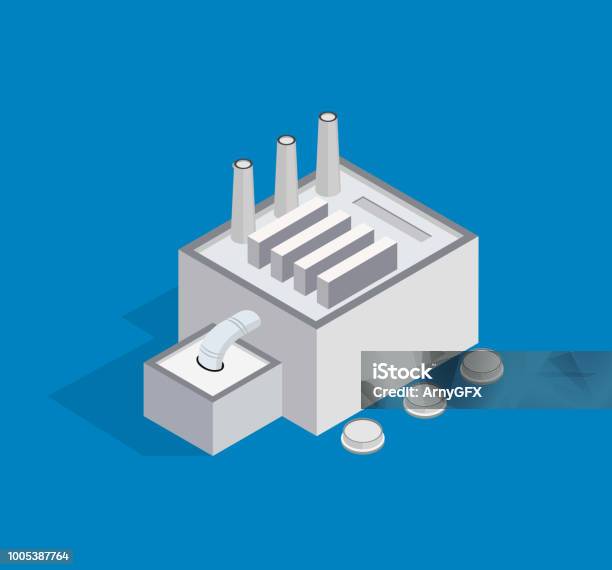 Modèle Dusine Gris Sur Fond Bleu Illustration Vectorielle De Bâtiments