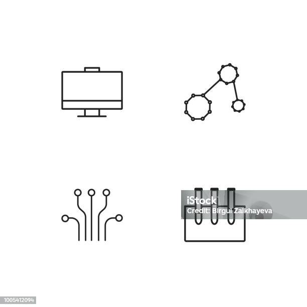 Ensemble Dicônes Linéaire Science Icônes Vectorielles Contour Simple