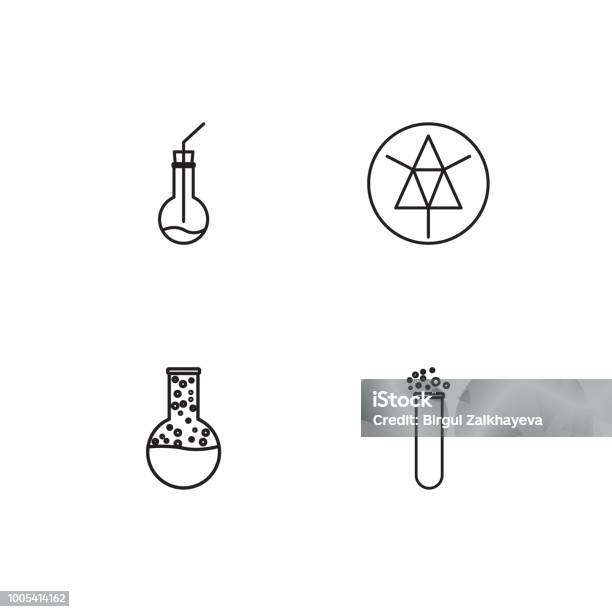 Ensemble Dicônes Linéaire Science Icônes Vectorielles Contour Simple