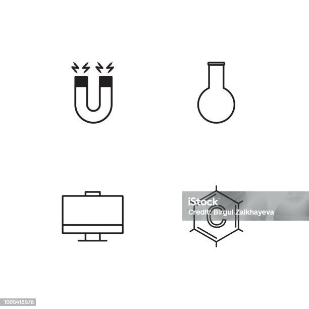 Ensemble Dicônes Linéaire Science Icônes Vectorielles Contour Simple