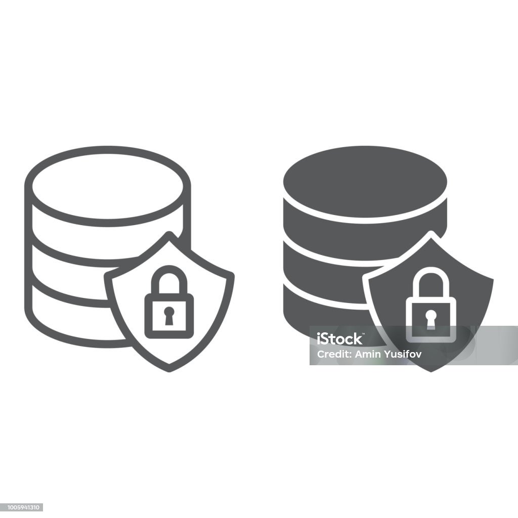 Garis Perlindungan Database Dan Ikon Glyph Data Dan Analitik Tanda