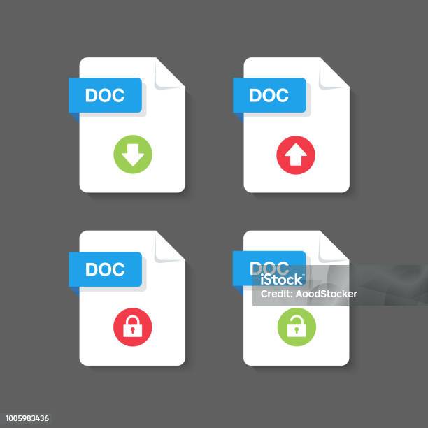 Desain Datar Dengan Dokumen Unduhan File Doc Ikon Kumpulan Simbol