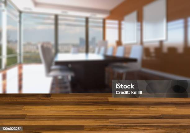 Latar Belakang Dengan Meja Kayu Kosong Lantai Kabinet Kantor Modern