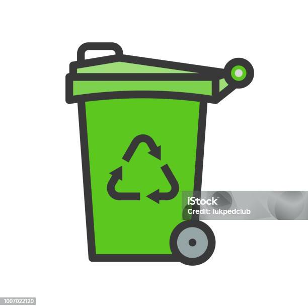 Tempat Sampah Dan Simbol Daur Ulang Ikon Garis Isi Ilustrasi Stok