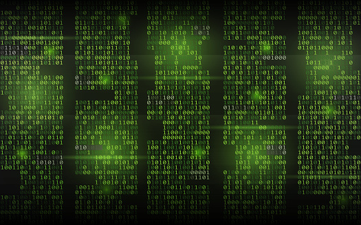 Abstract Binary Background Green Streaming Code Columns With Digits On Dark Backdrop Hacked