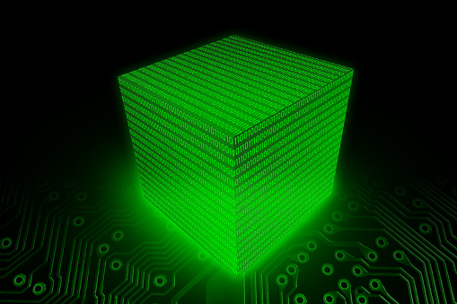 Data Block Cube Of Binary Digit Code Digital Computer Data Storage 3d Illustration Concept Stock