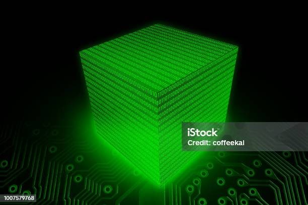 Data Block Cube Of Binary Digit Code Digital Computer Data Storage 3d