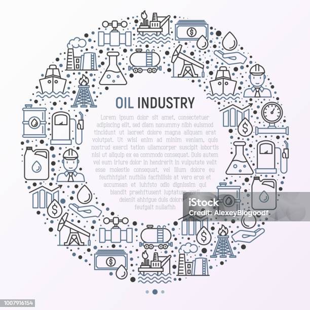 Konsep Industri Minyak Berputarputar Dengan Ikon Garis Tipis Gas Minyak