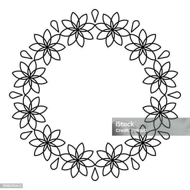 Outline Flowers Circle Frame Design Monochrome Stock Illustration ... Outline Flowers Circle Frame Design Monochrome Stock Illustration ...