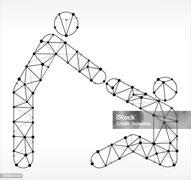Helping Hand Triangle Node Black And White Pattern Stock Illustration