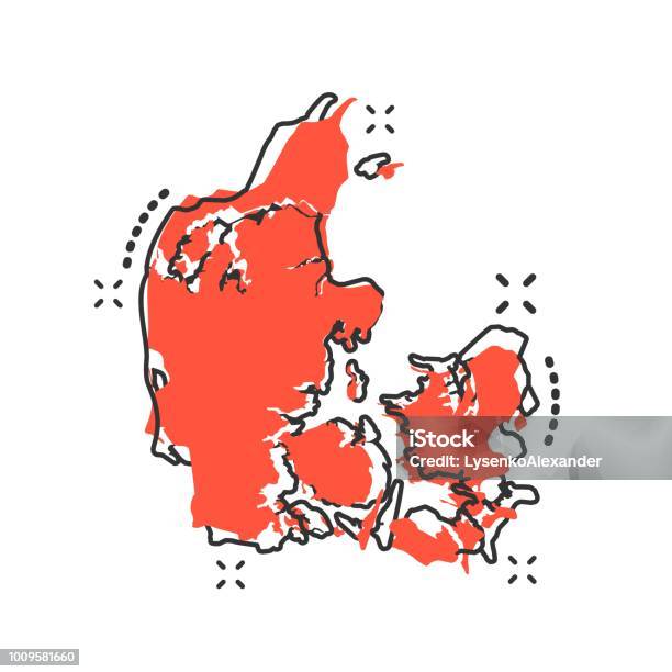 Caricature De Vecteur Icône De Carte Du Danemark Dans Le Style Comique Pictogramme Danemark