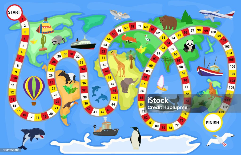Board Game Vector Gaming Map Boardgame With Ocean Or Continents And ... Board Game Vector Gaming Map Boardgame With Ocean Or Continents And ...