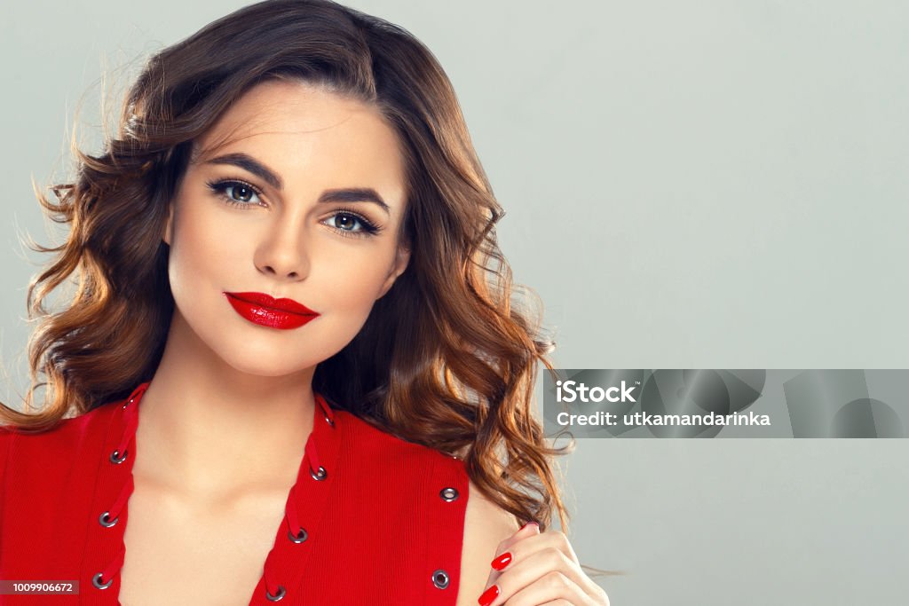 Beautiful Woman Skin Tanned Red Lips Healthy Beauty Skin Smile Stock