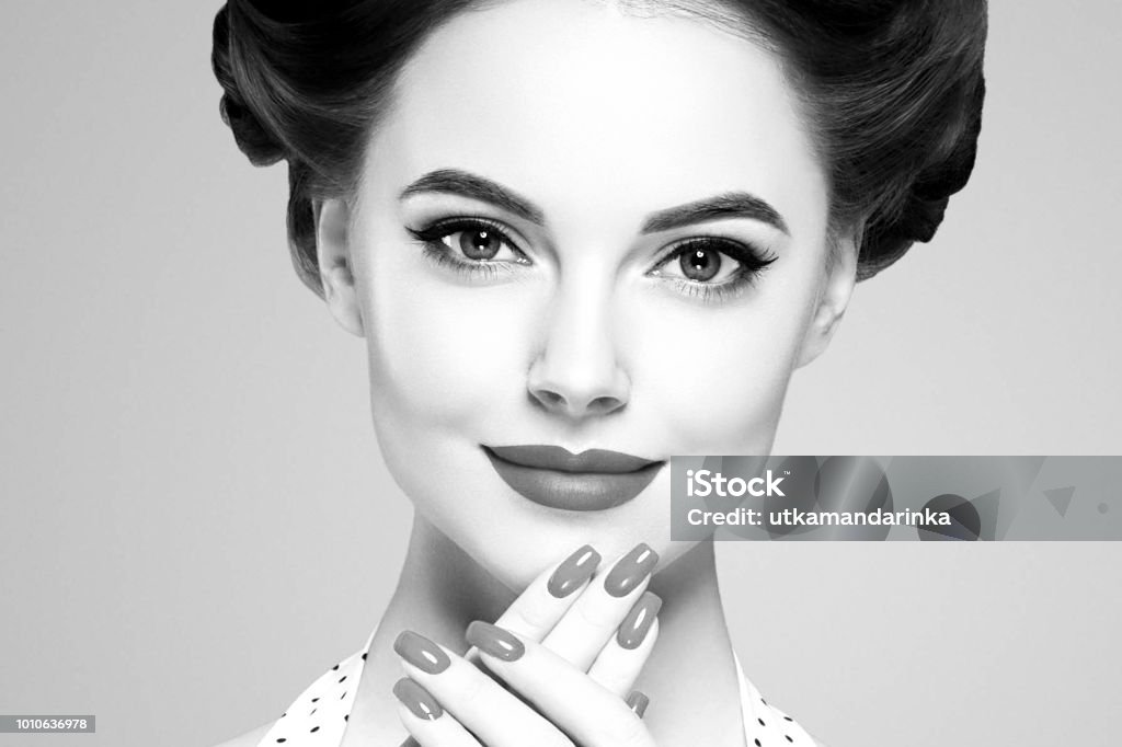 Pin Up Girl Vintage Beautiful Woman Pinup Style Portrait In Retro Dress