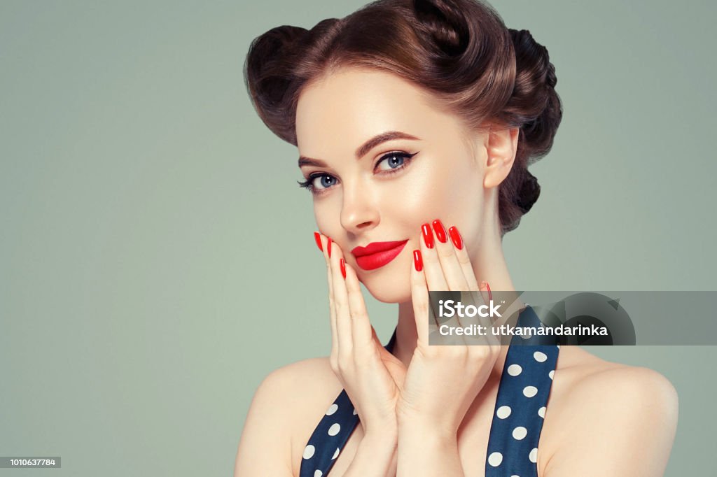 Pin Up Girl Vintage Beautiful Woman Pinup Style Portrait In Retro Dress