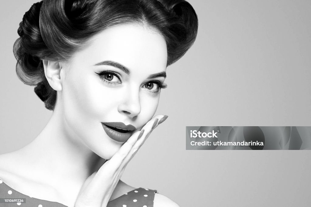 Pin Up Girl Vintage Beautiful Woman Pinup Style Portrait In Retro Dress