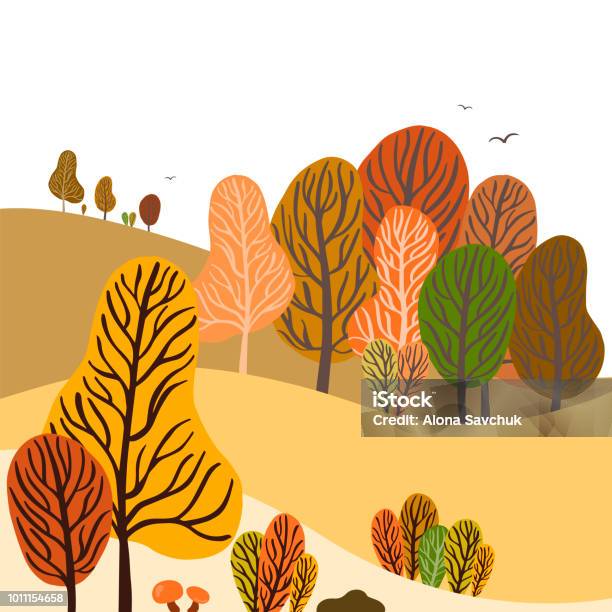 Paysage Dautomne Coloré Avec Des Arbres Stylisés Feuilles Et