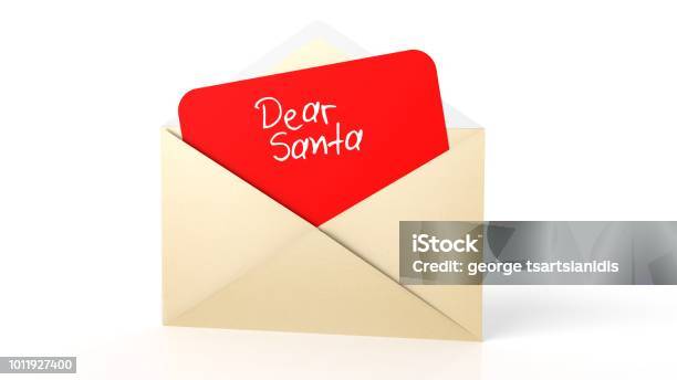 Buka Amplop Kuning Dengan Catatan Dear Santa Terisolasi Di Atas Putih ... Buka Amplop Kuning Dengan Catatan Dear Santa Terisolasi Di Atas Putih ...