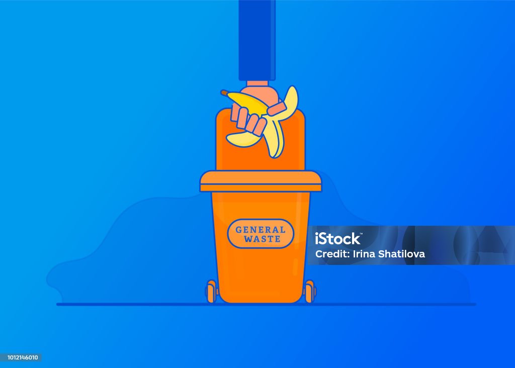Tangan Manusia Melempar Pisang Ke Tempat Sampah Ilustrasi Stok Unduh