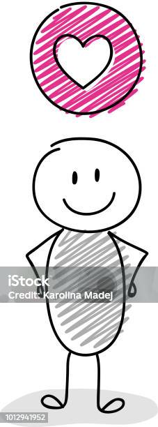 Stickman Dessin Animé Tenant Licône Du Cœur Vector Vecteurs Libres De