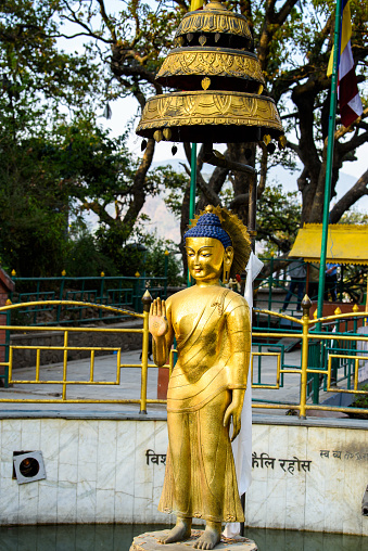 Bhudda Statue In Swayambhunath An Ancient Religious Architecture Atop A Hill Kathmandu Nepal