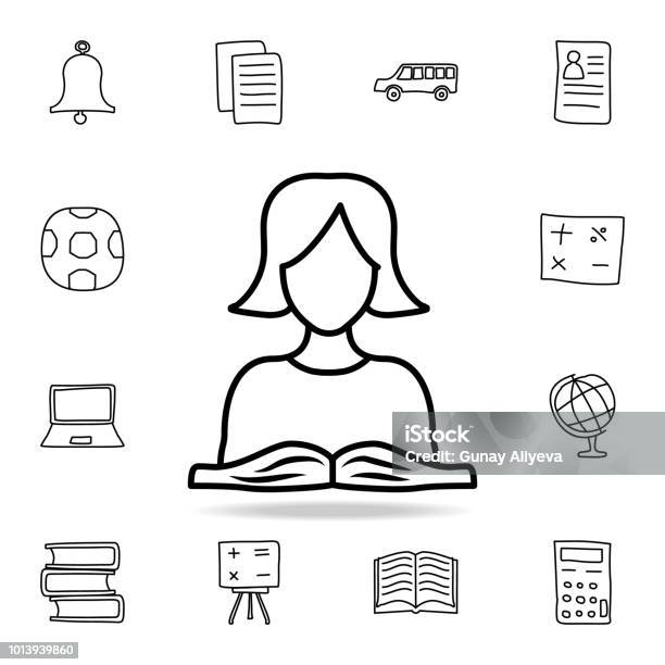 Écolière Et Livre Croquis Icône Élément De Licône De Léducation Pour