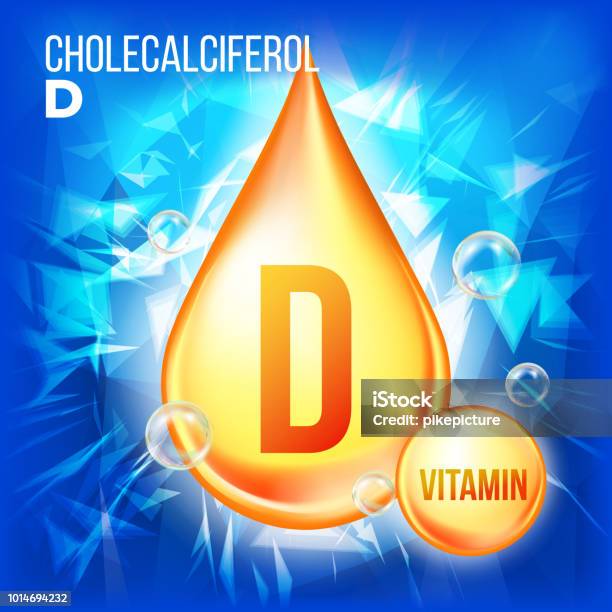 Ilustración De La Vitamina D Cholecalciferol Vector Icono De Gota Oro