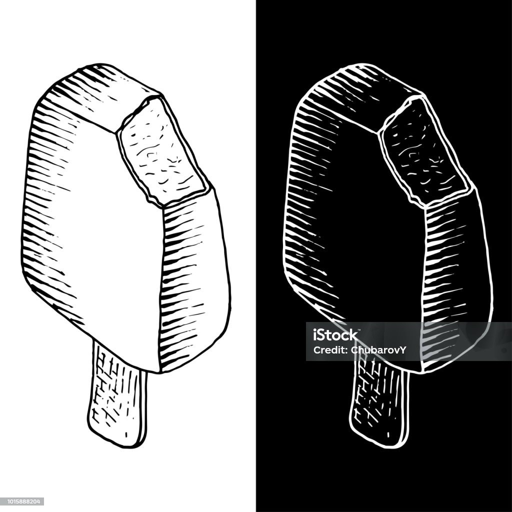 Ice Cream With Bite Black And White Hand Drawn Sketch Stock Illustration Download Image Now