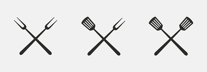Icônes Doutils De Barbecue Fourche De Gril Et Spatule Isolé Sur Fond