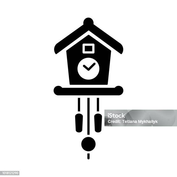 Ilustrasi Vektor Jam Cuckoo Dinding Vintage Dengan Pendulum Ikon Datar