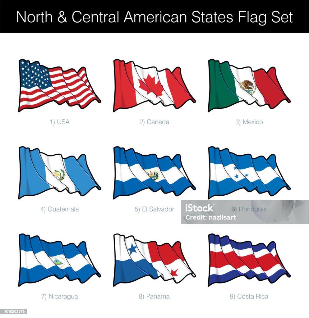 Set Bendera Melambaikan Bendera Negara Amerika Utara Dan Tengah ... Set Bendera Melambaikan Bendera Negara Amerika Utara Dan Tengah ...