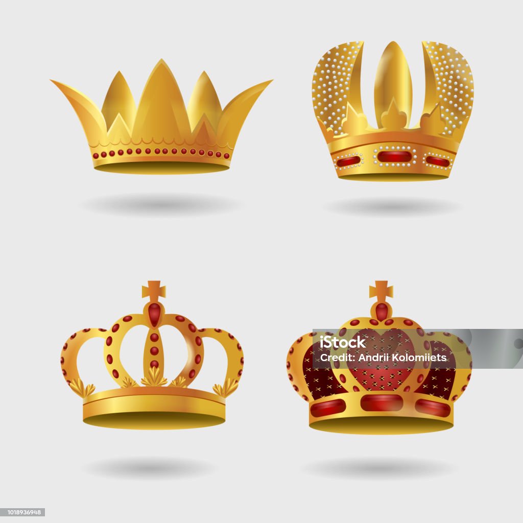 Set Of Royal Golden Crown With Gradient Mesh Stock Illustration