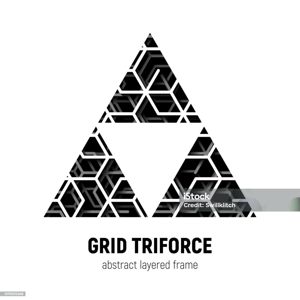 Abstract Triangle Shape With Layered Lines Triangular Grid And Shadow Stock Illustration