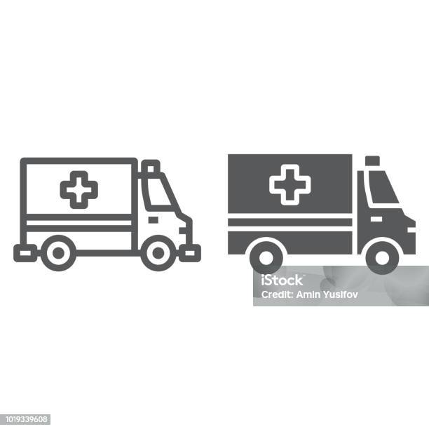 Icône De Ligne Et Le Glyphe Ambulance Durgence Et Hospitaliers