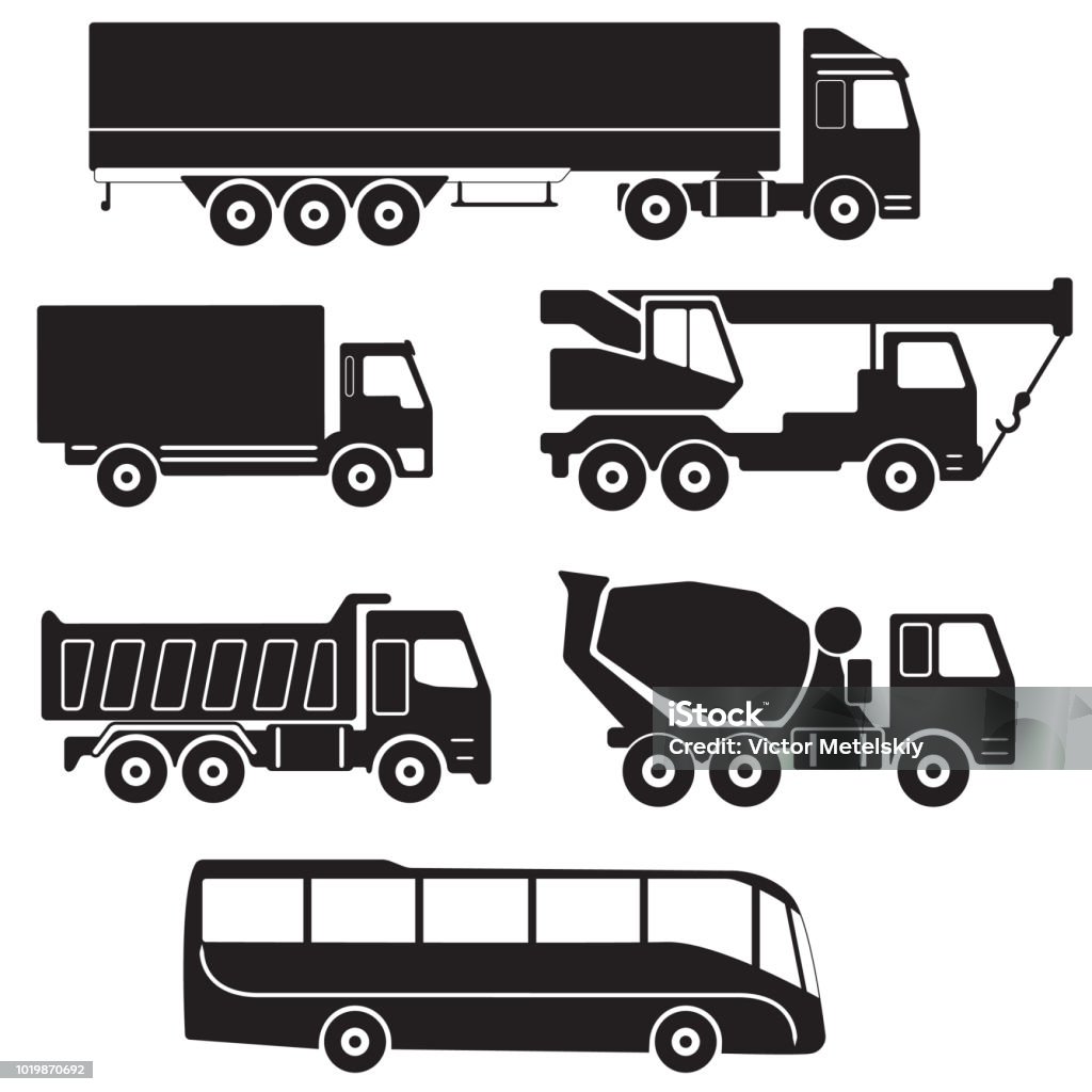 Jeu De Camion Dicônes Vector Collection De Véhicules Camion Bétonnière
