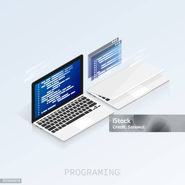Programmer Coding Binary Computer Isometric Flat Vector Stock