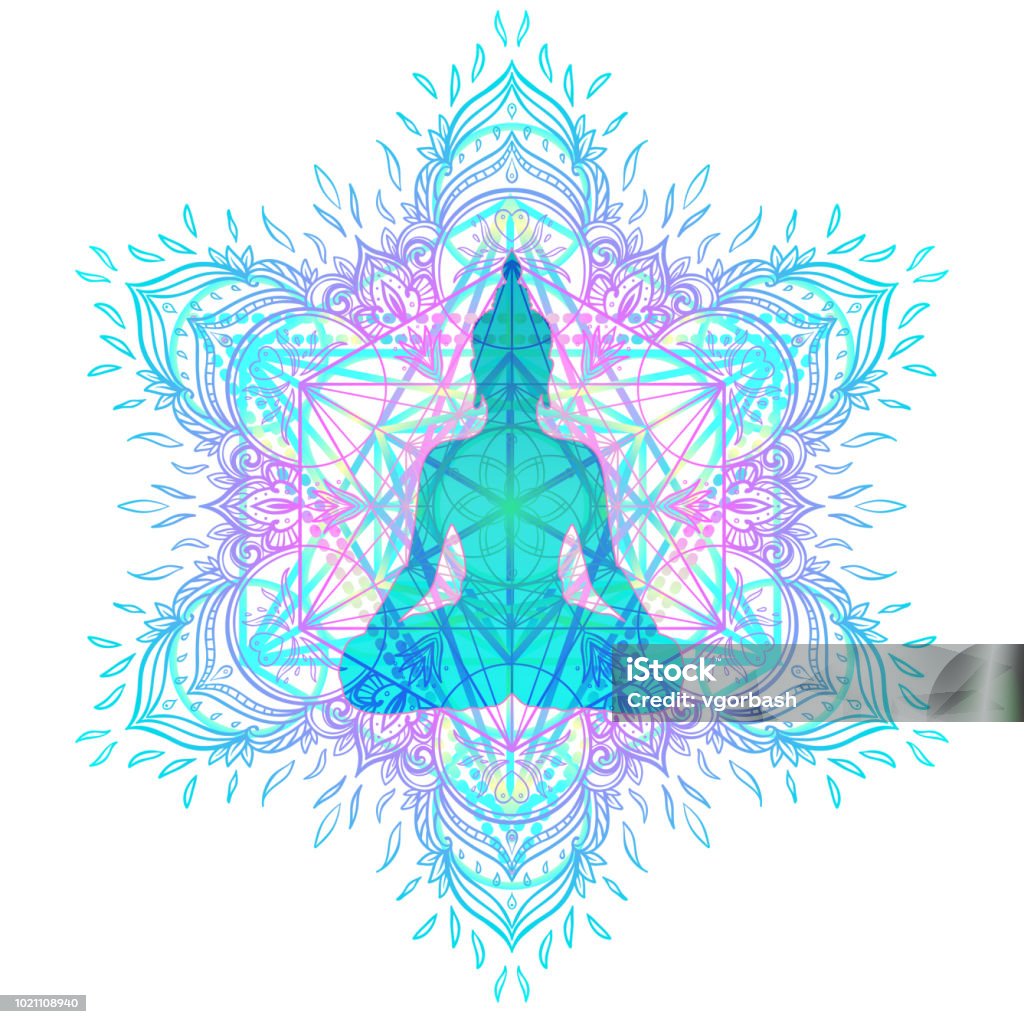 Siluet Buddha Dalam Posisi Teratai Di Atas Mandala Hias Berwarnawarni ... Siluet Buddha Dalam Posisi Teratai Di Atas Mandala Hias Berwarnawarni ...