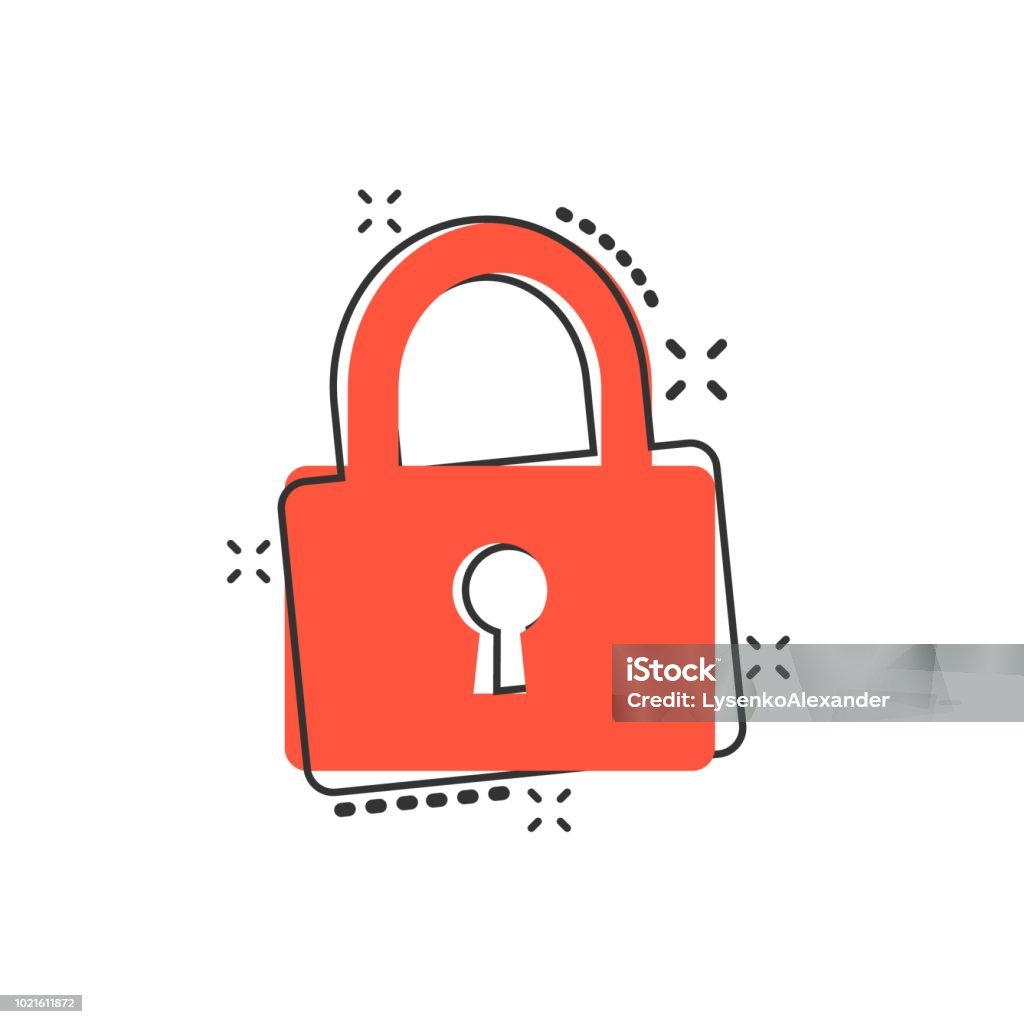 Icône De Cadenas Vector Bande Dessinée Dans Le Style Comique